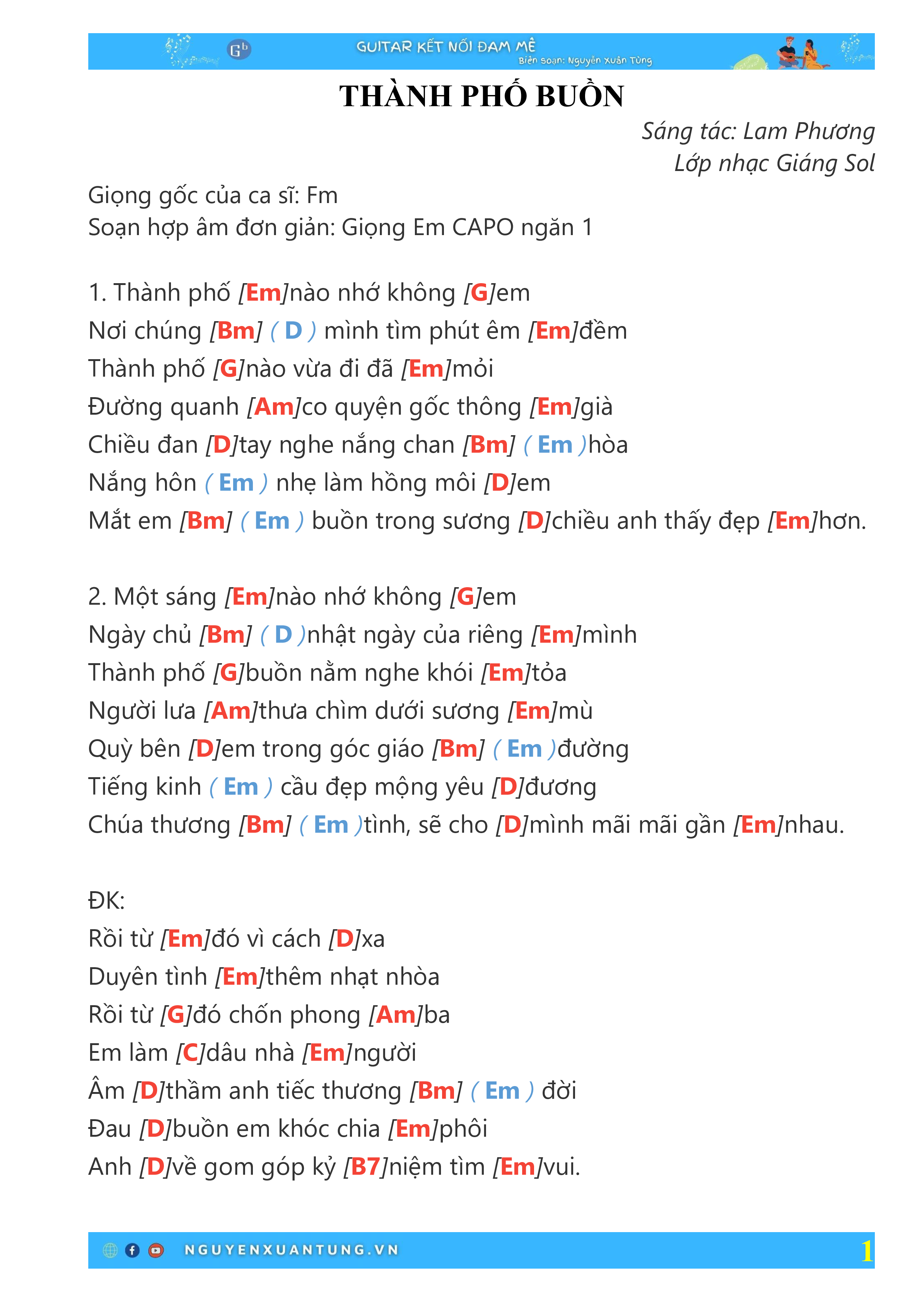 Hợp âm Thành Phố Buồn - Nguyễn Xuân Tùng