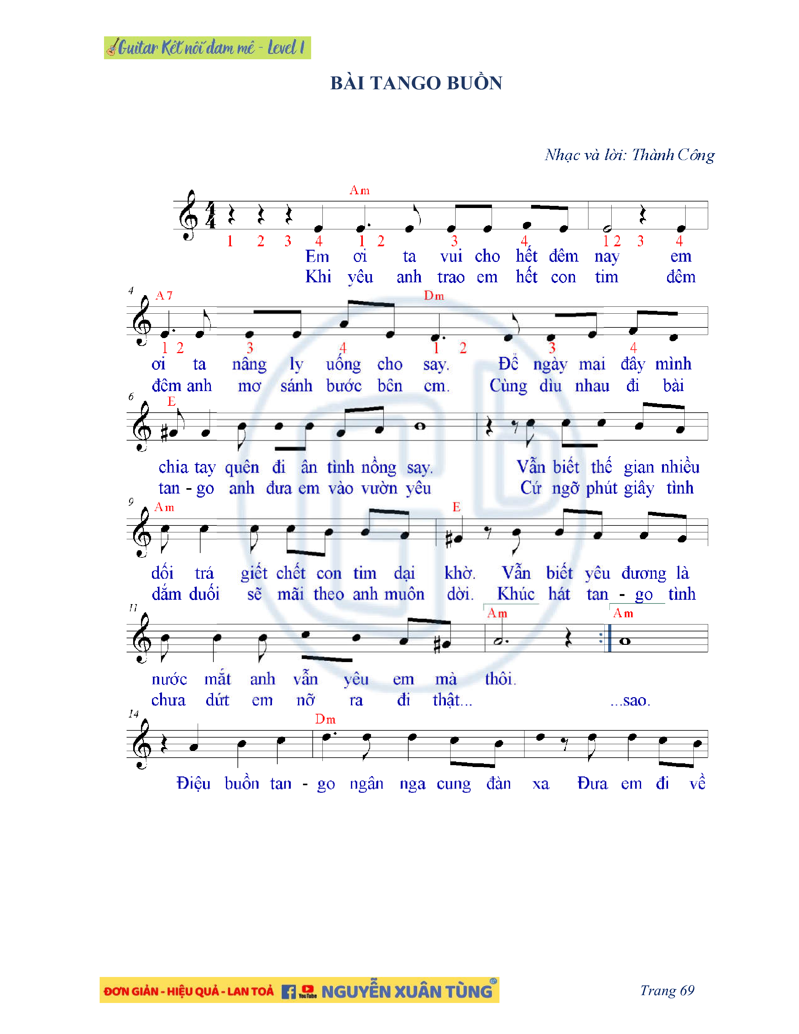 Sheet nhạc: Bài Tango buồn - Nguyễn Xuân Tùng