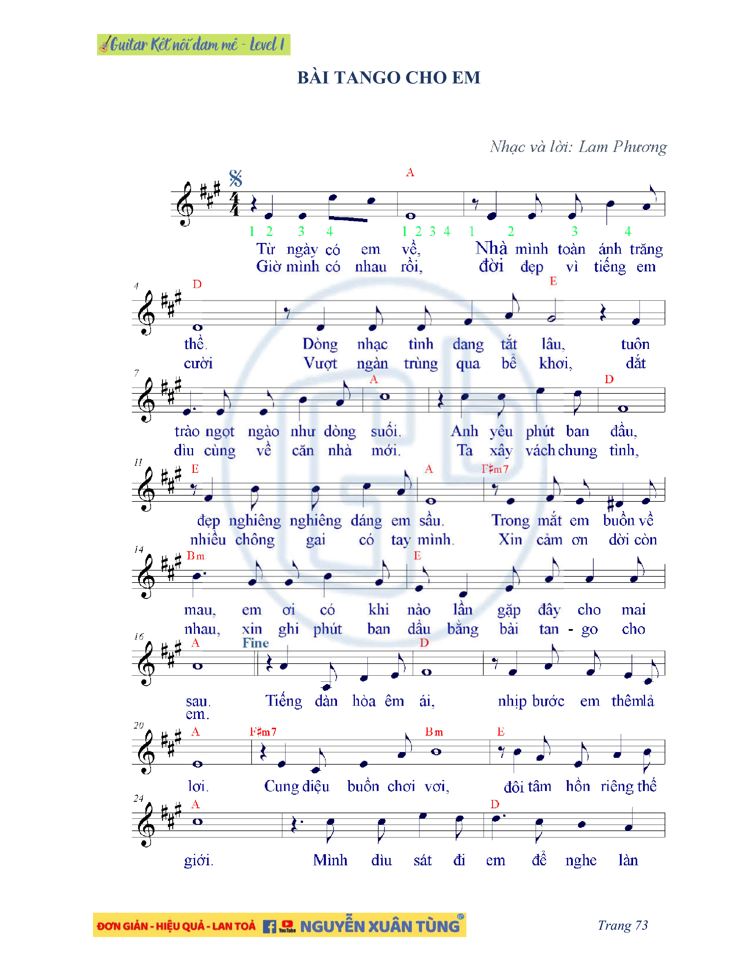 Sheet nhạc: Bài Tango cho em ( Lam Phương ) - Nguyễn Xuân Tùng