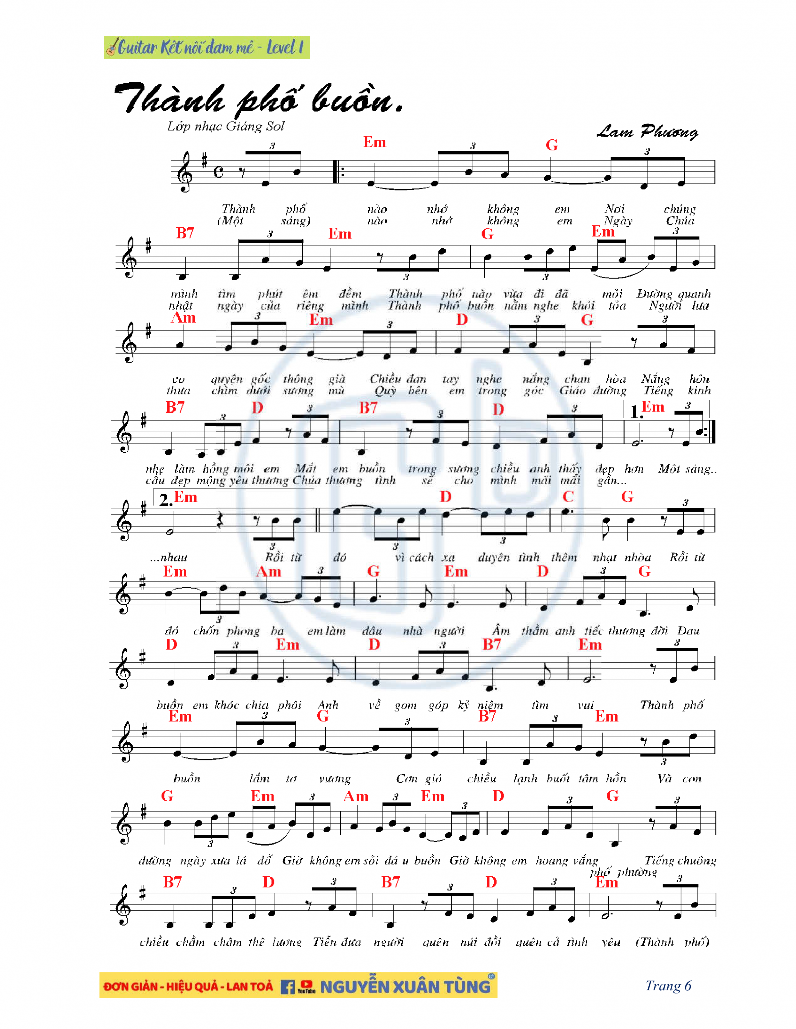 Sheet nhạc Thành Phố Buồn - Nguyễn Xuân Tùng