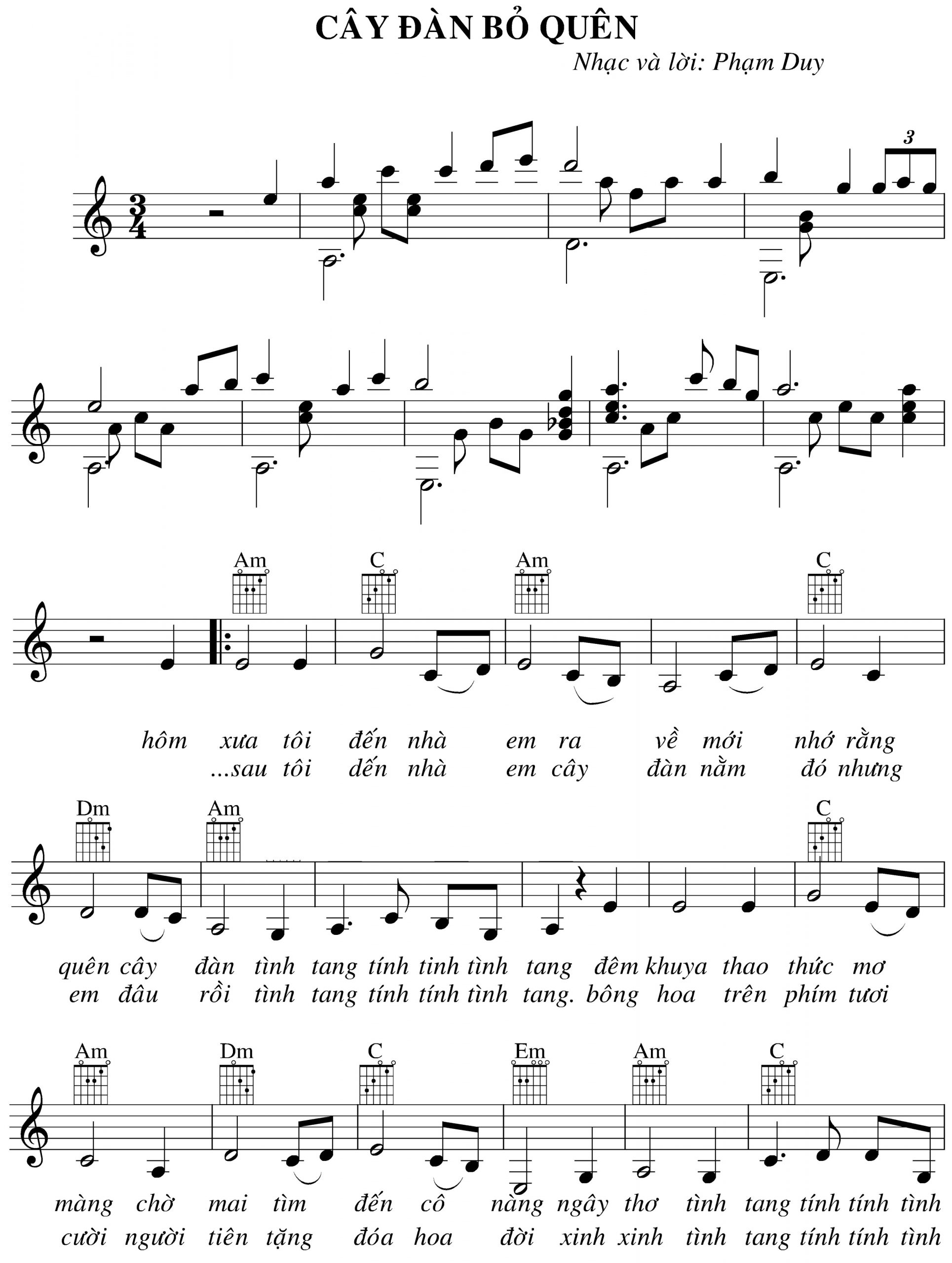 Sheet nhạc hợp âm Cây đàn bỏ quên - Nguyễn Xuân Tùng