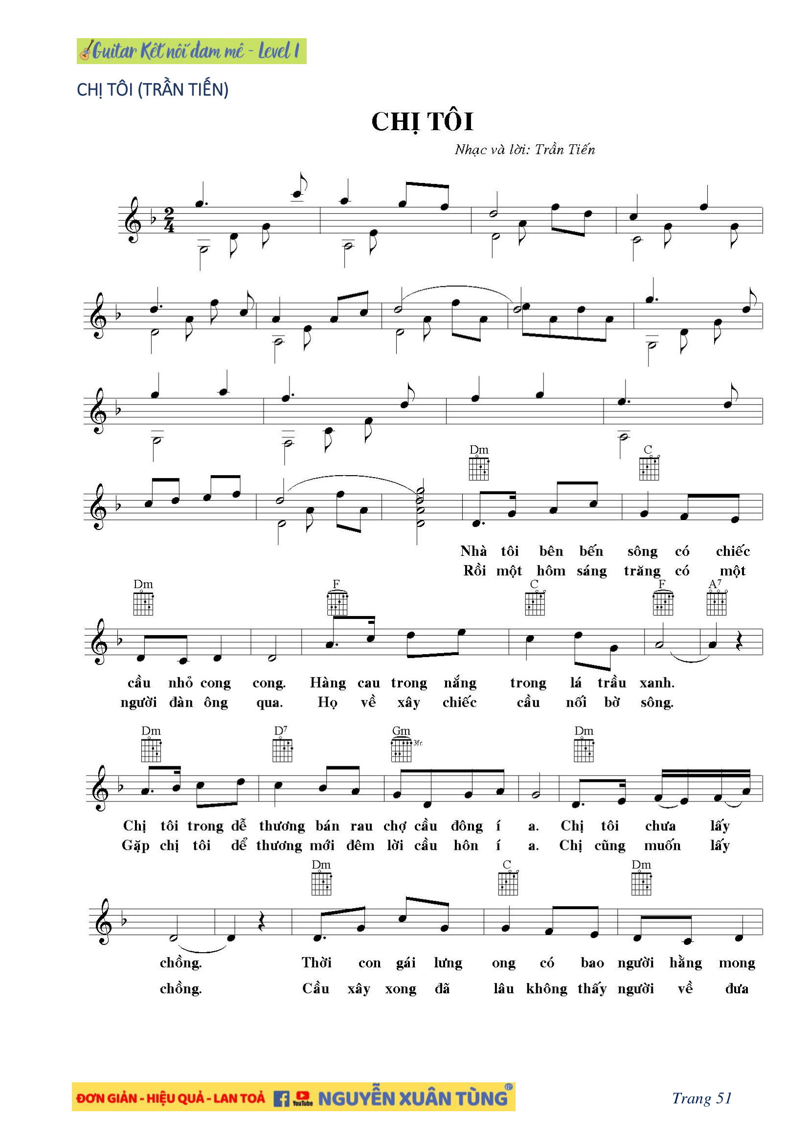 Sheet nhạc Chị tôi ( Trần Tiến ) - Nguyễn Xuân Tùng