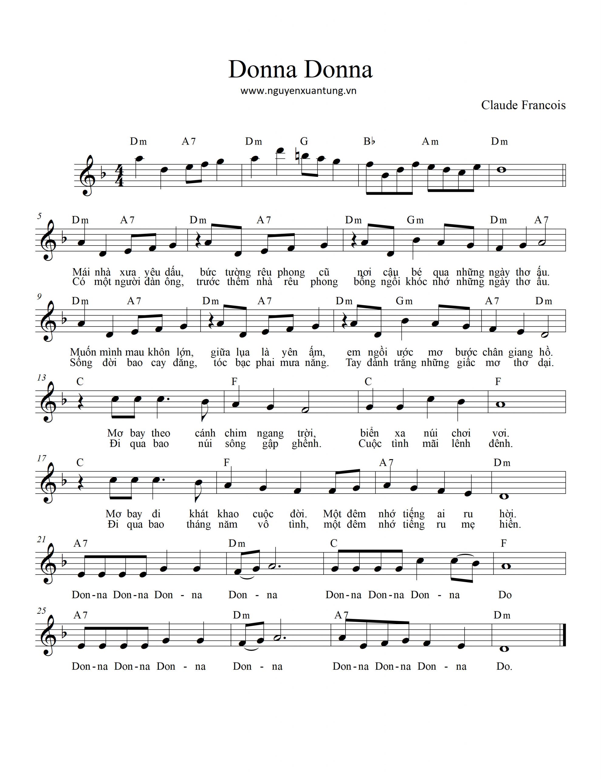 Sheet nhạc Donna Donna miễn phí - Nguyễn Xuân Tùng
