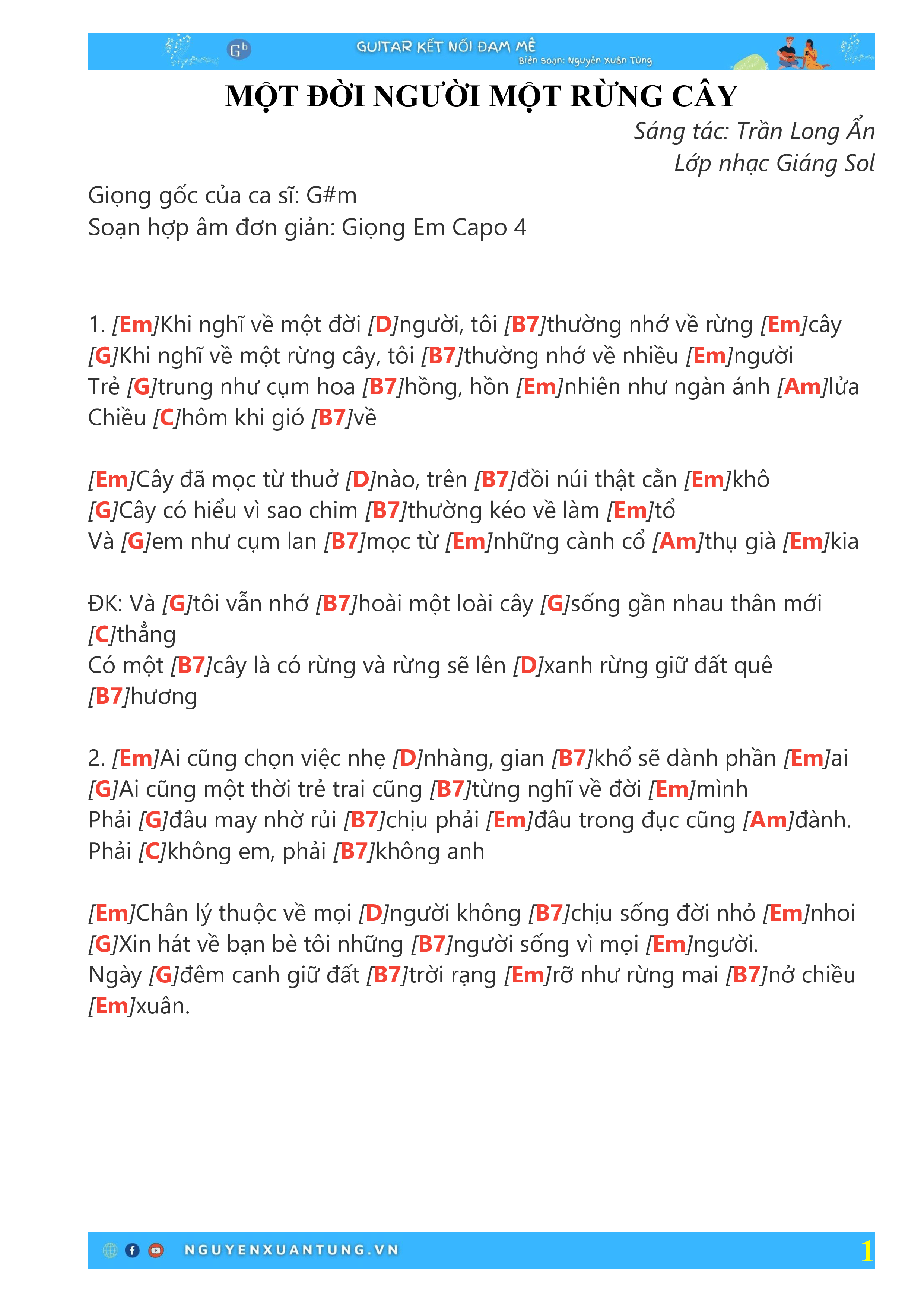 Hợp âm Một Đời Người Một Rừng Cây - Nguyễn Xuân Tùng