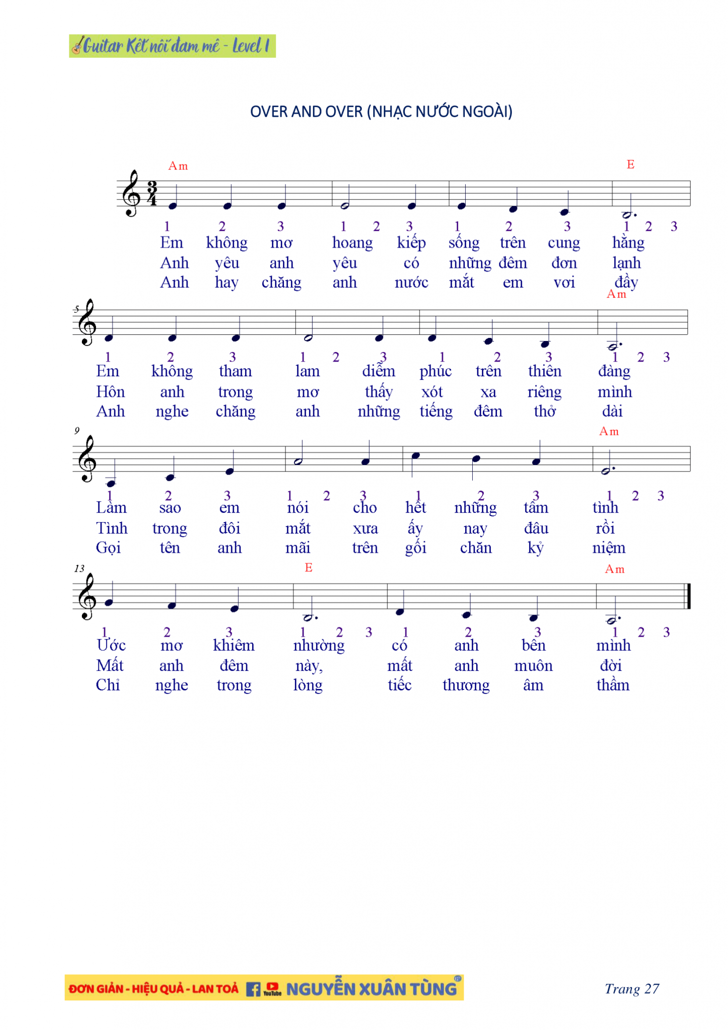 Sheet nhạc Over and over ( nhạc nước ngoài ) - Nguyễn Xuân Tùng