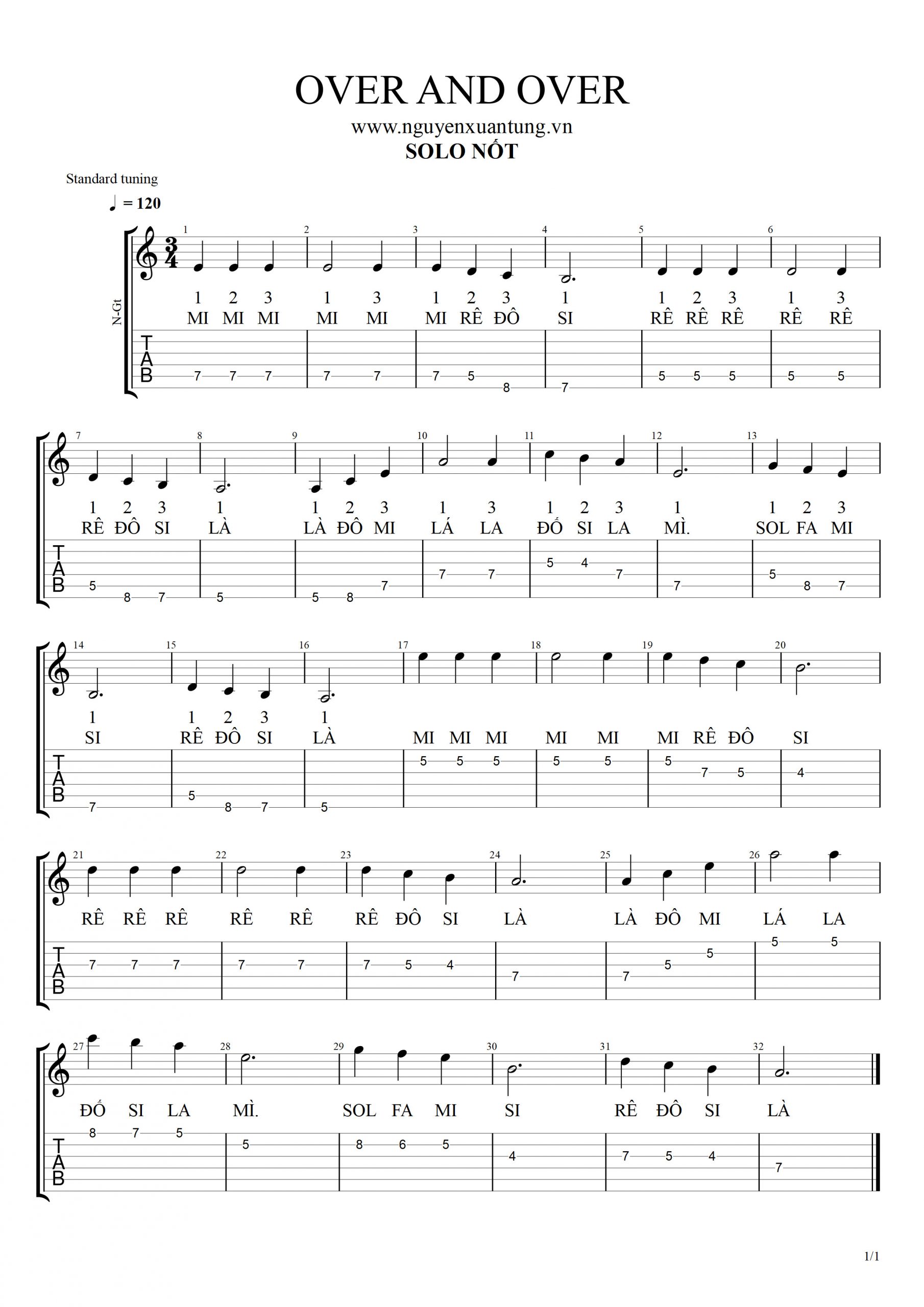 Tab Guitar Solo: Over and over - Nguyễn Xuân Tùng