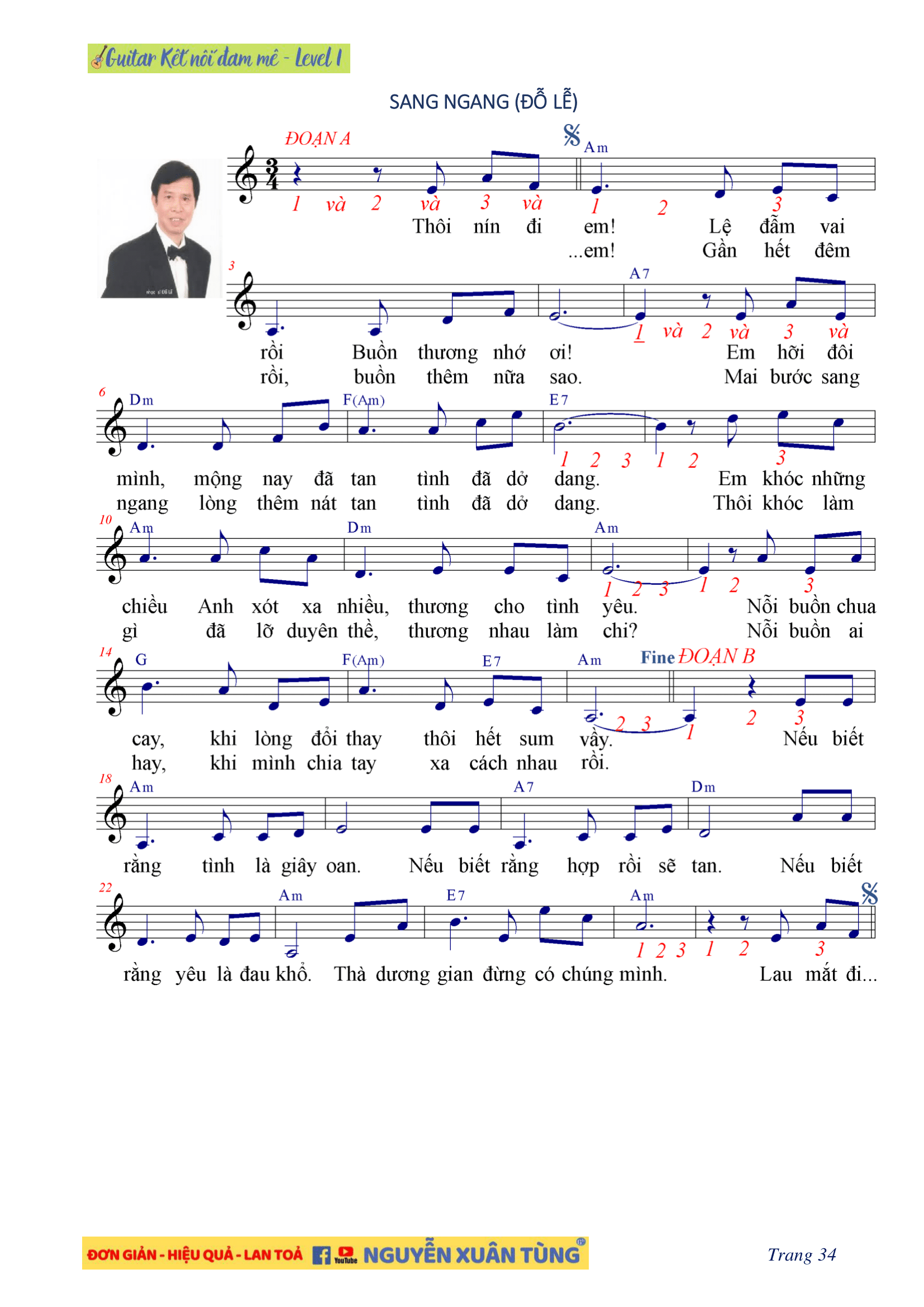 Sheet nhạc Sang ngang ( Đỗ Lễ ) - Nguyễn Xuân Tùng