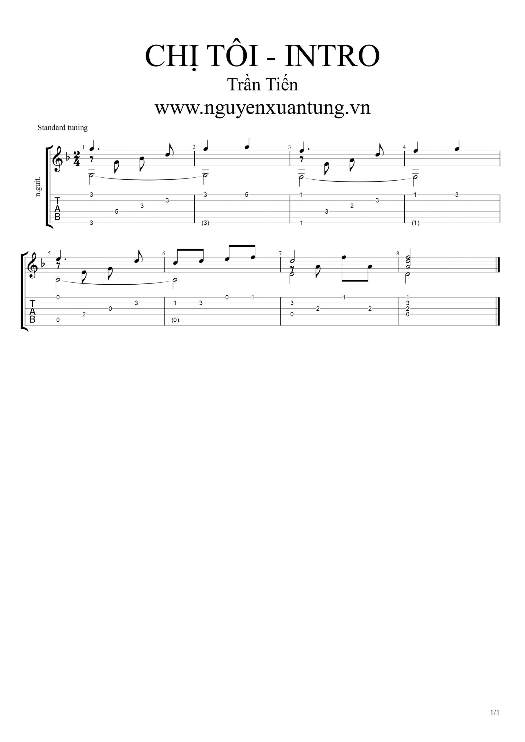 Tab Guitar Chị tôi - Intro - Nguyễn Xuân Tùng